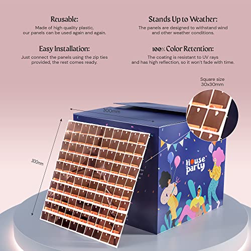 HOUSE OF PARTY Rose Gold Shimmer Wall Backdrop Panels - 24 Pcs Square Sequin Backdrop, Shimmer Backdrop for Birthday Decorations, Wedding, Bridal Shower & Bachelorette Party Supplies