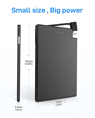 TNTOR Portable Charger for iPhone Built in Lightning Cable(MFi Apple Certified), 3500mAh Ultra Slim External Battery, Fast Charge Power Bank for iPhone 14/13/12/11 Pro/X/8 etc