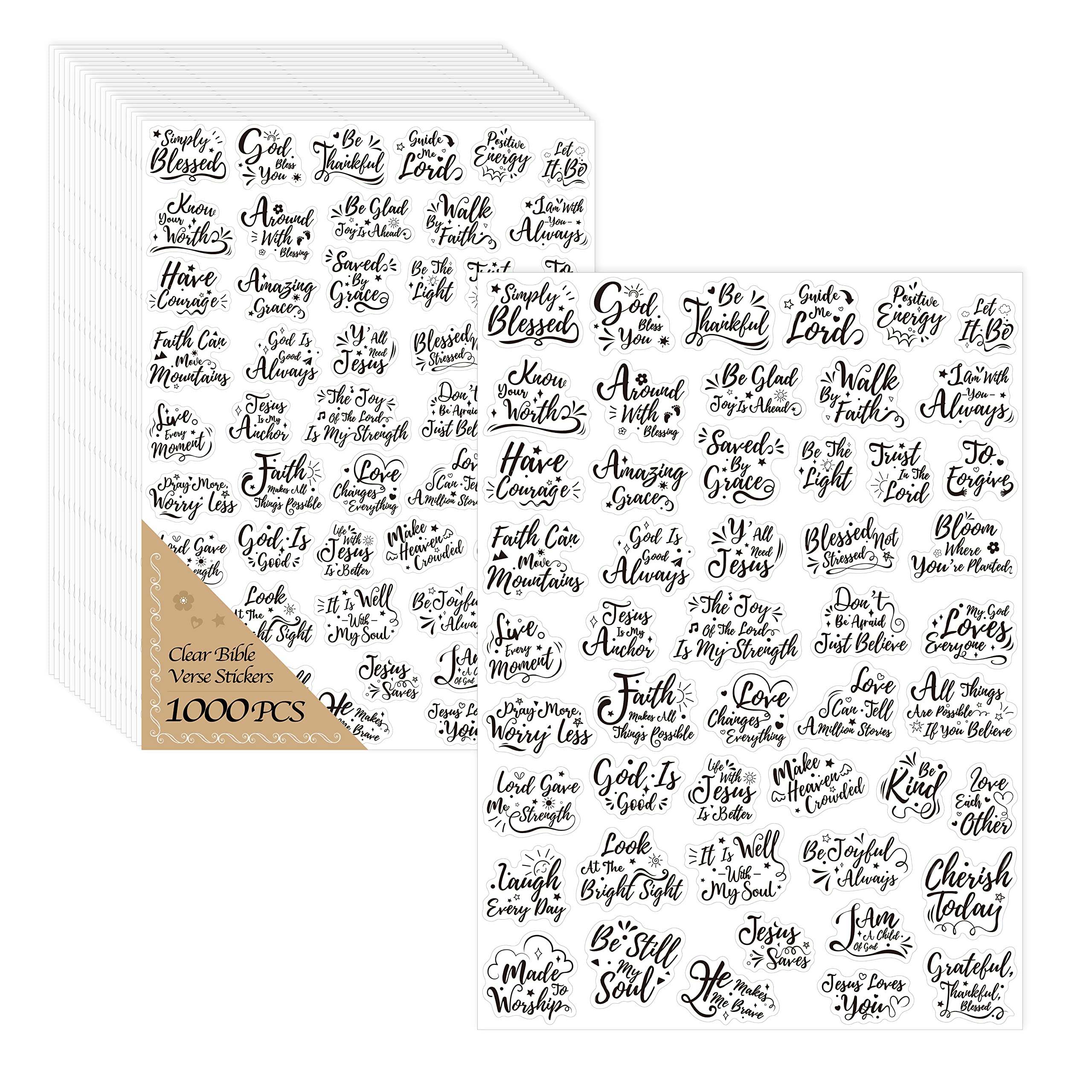 1000 PCS Bible Verse Stickers, Clear Inspirational Pray Stickers Encouraging Scripture Decals Jesus Christian Religious Faith Labels for Scrapbooks Bottles Computer Planner Diary Album Kids Adults