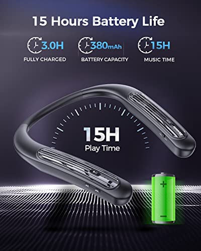 Neckband Bluetooth Speakers,BBH-939 Portable Bluetooth Speakers Wireless Wearable Speaker CVC 8.0 Noise Cancelling 3D Surround Sound Personal Sport Speaker with Mic for Home&Outdoor (Black 2023)