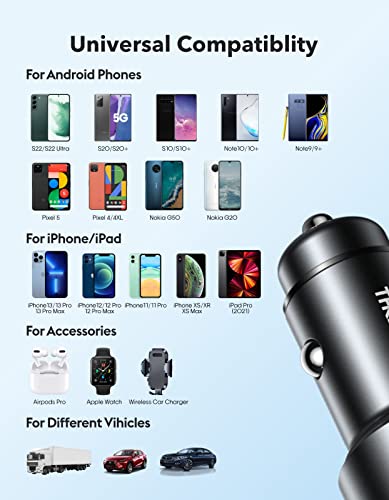 USB C Car Charger,THREEKEY 38W PD Car Charger Fast Charging, USB Type C Car Charger Adapter Cargador para Carro for iPhone 14 13 12 11,iPad Pro,Samsung Galaxy,LG,Google Pixel,Moto