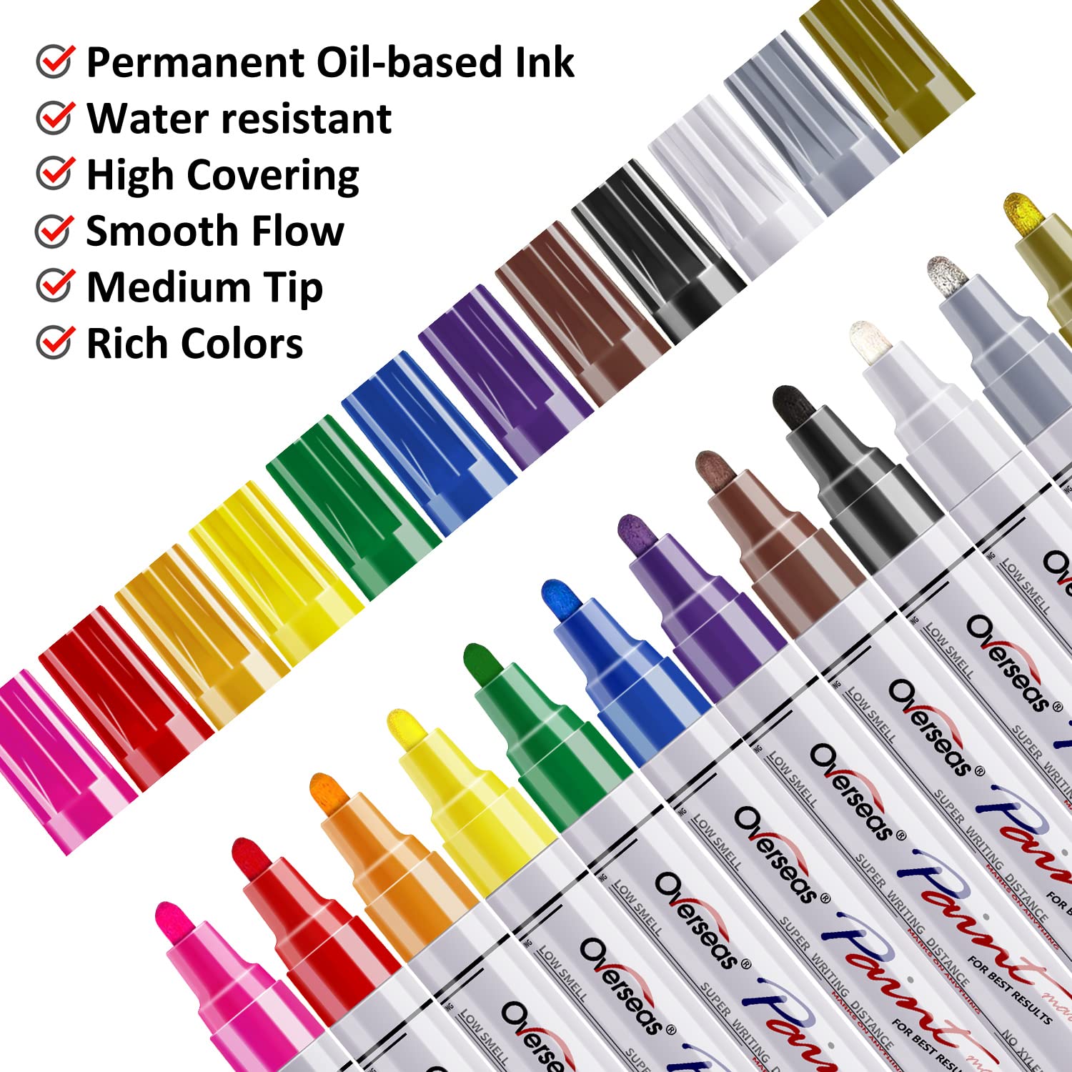 Paint Pens Paint Markers on Almost Anything Never Fade Quick Dry and Permanent, Oil-Based Waterproof Paint Marker Pen Set for Rocks Painting, Wood, Fabric, Plastic, Canvas, Glass, Mugs, DIY Craft