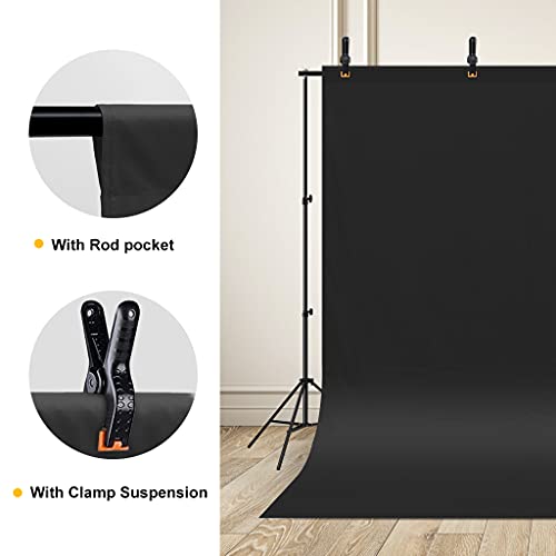 10x20ft Black Backdrop for Photography, CPLIRIS Pure Polyester Black Photo Booth Backdrop Collapsible Black Screen Curtain with 4 Spring Clamps and 4 Backdrop Clips for Photoshoot, Party and Video