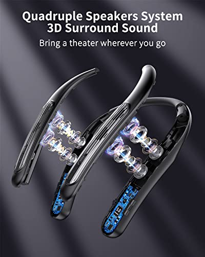 Neckband Bluetooth Speakers,BBH-939 Portable Bluetooth Speakers Wireless Wearable Speaker CVC 8.0 Noise Cancelling 3D Surround Sound Personal Sport Speaker with Mic for Home&Outdoor (Black 2023)