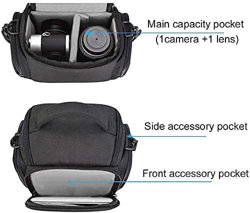 CADeN Compact Camera Shoulder Crossbody Bag Case Compatible for Nikon, Canon, Sony SLR/DSLR Mirrorless Cameras and Lenses Waterproof(1.0 S, Black)