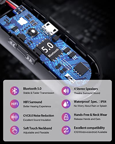 Neckband Bluetooth Speakers,BBH-939 Portable Bluetooth Speakers Wireless Wearable Speaker CVC 8.0 Noise Cancelling 3D Surround Sound Personal Sport Speaker with Mic for Home&Outdoor (Black 2023)