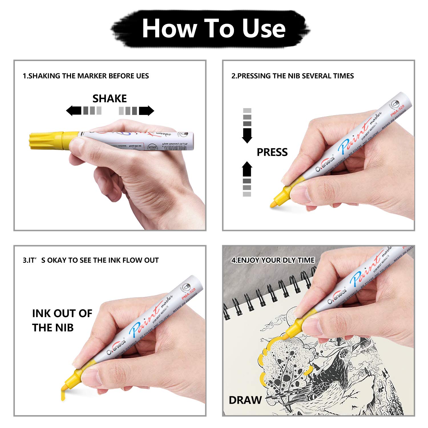 Paint Pens Paint Markers on Almost Anything Never Fade Quick Dry and Permanent, Oil-Based Waterproof Paint Marker Pen Set for Rocks Painting, Wood, Fabric, Plastic, Canvas, Glass, Mugs, DIY Craft