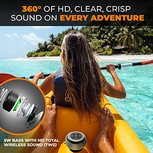 iFox Portable Bluetooth Shower Speaker, IPX7 Waterproof Outdoor Wireless Speaker, Built-in Mic, Carabiner, Beach, Camping, Hiking, Pool, Great Gift, Black/Gold