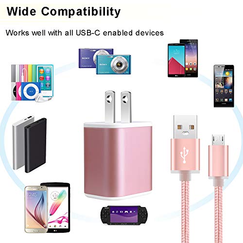 Wall Charger, Micro USB Cable, 2.1A Dual Port USB Wall Charger Cube Fast Charging Block with 2Pack 6ft Android Charging Cord for Samsung Galaxy S6 S7 Edge M10 J8 J7 J6 J5 J4 J3, LG G3 G4 K50 K40 K20