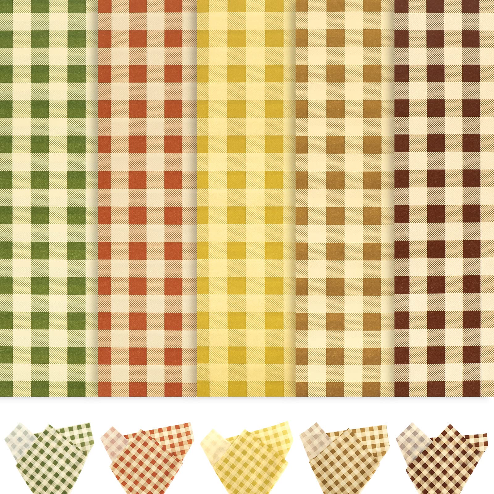 Whaline 100 Sheets Fall Tissue Paper Folded Flat Buffalo Plaid Wrapping Paper Thanksgiving Gift Wrapping Tissue Paper Art Paper for Home DIY Gift Bags Party Favor Autumn Birthday Decor, 14 x 20inch