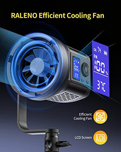 RaLeno 80W LED Studio Video Light, Continuous Lighting with 5600K 7200Lux@1M CRI 95+ Brightness Adjustable, Efficiency Cooling Fan and Bowens Mount, for YouTube Outdoor Video Recording Photography