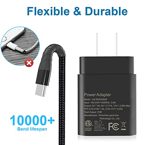 Super Fast Charger Type C, 25W USB C Wall Charger Block with -10FT- Nylon Braided Type C Cable for Samsung Galaxy S22 Ultra/S22/Z Fold 4/Z Flip 4/S22+/S21/S20 Ultra/S10+/S9/Note 20 Ultra/Note10/A53