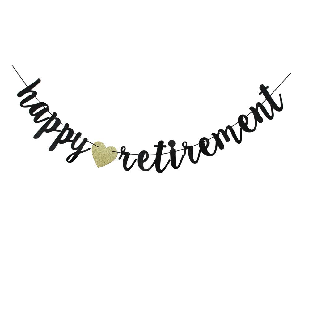 Happy Retirement Black Banner, Retirement Party Sign Bunting Decorations