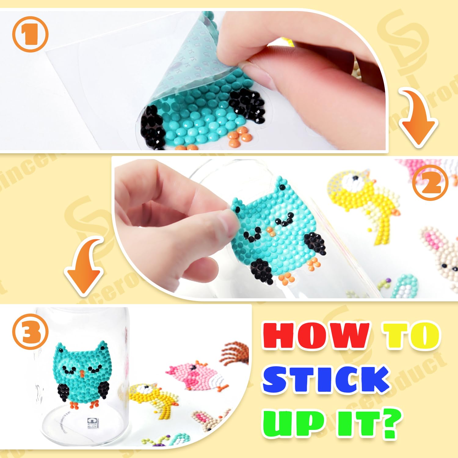 sinceroduct 64 PCS 5D DIY Diamond Painting Stickers Kits for Kids and Adult Beginners, Stick - Shaped Paint Marked with Diamonds by Numbers, More Cute Animals, Dinosaurs, Kids Gift