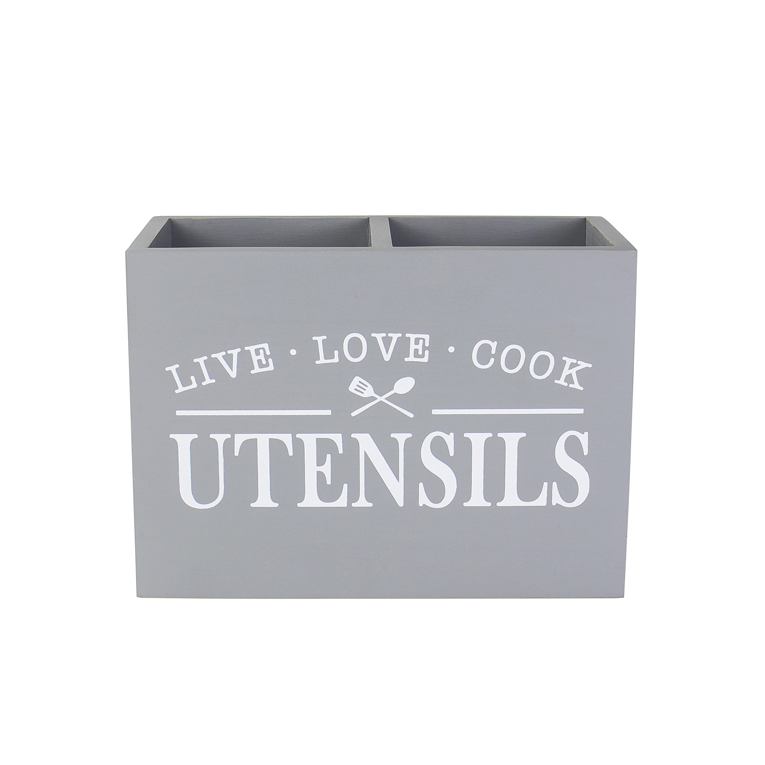 Karisky Kitchen Utensil Holder with Removable Bottom Large 2 Compartments Utensil Organizer Farmhouse Utensil Caddy for Countertop Decor, 9 x 7 x 5 Inch, Black