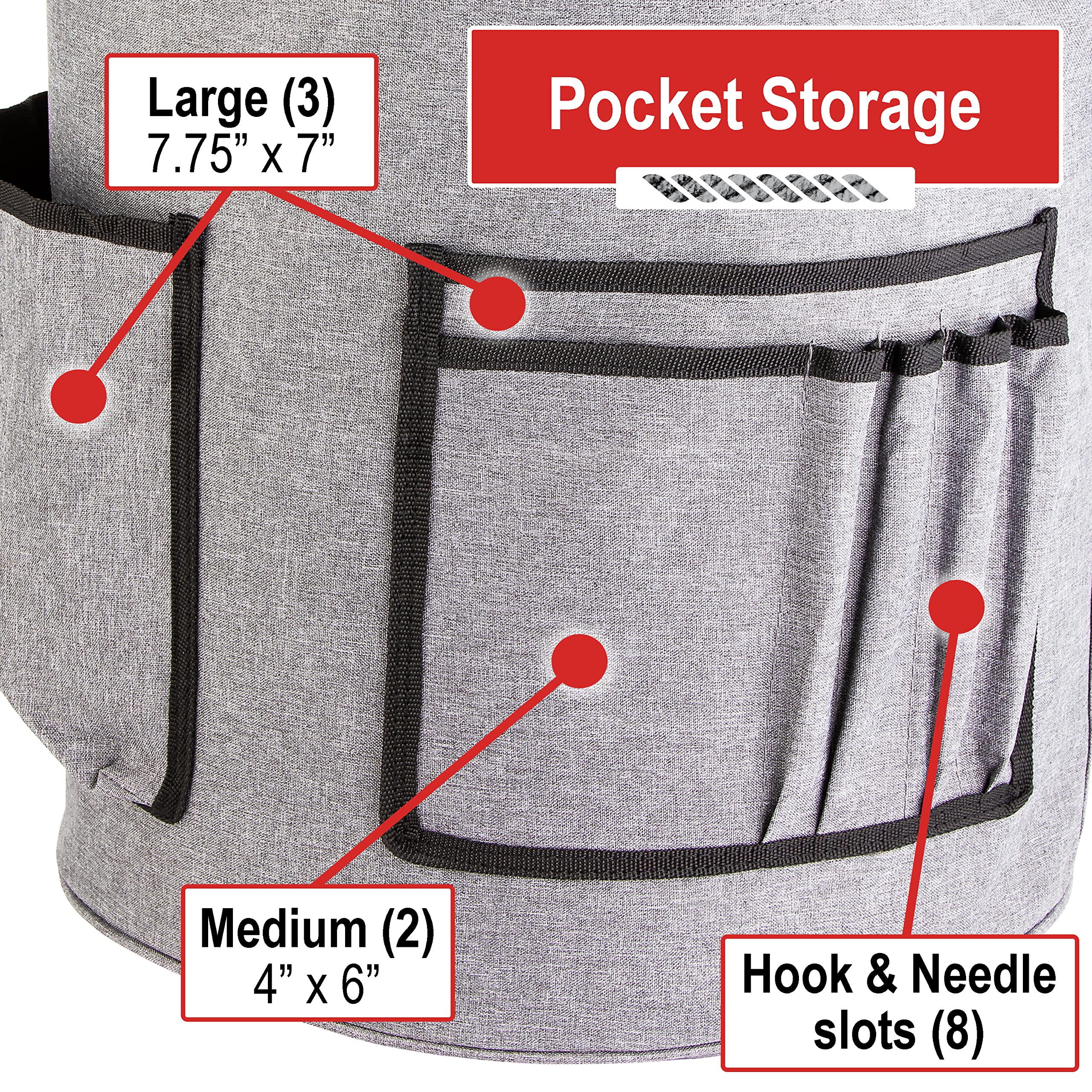 Knitting Bag Yarn Storage Tote - Craft Organizer for Balls of Yarn, Knitting Needles, and Hooks - Project Supply Carrying Case with Pockets for Crochet Accessories
