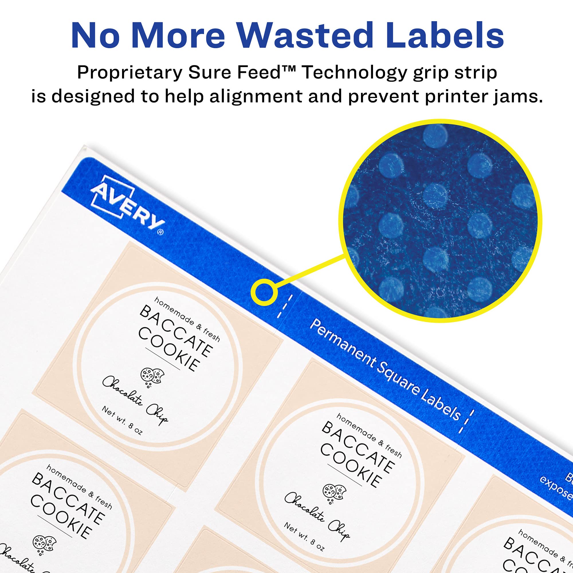 Avery Square Labels for Laser & Inkjet Printers, Sure Feed, 2" x 2", 300 White Labels (22806)