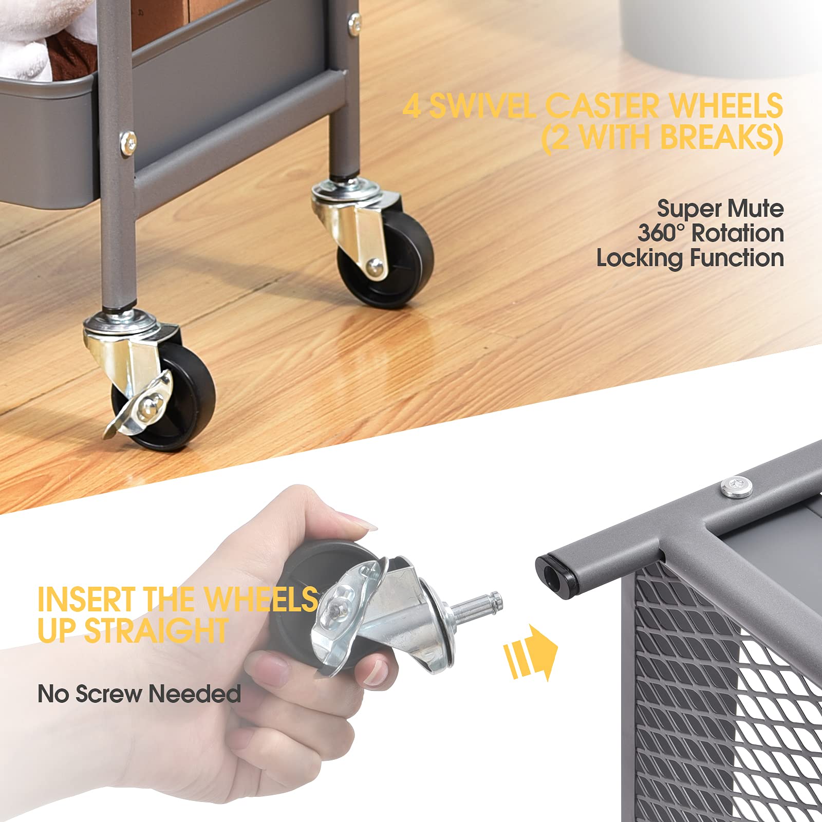 TOOLF 3-Tier Storage Cart, Utility Rolling Cart with DIY Dual Pegboards, Art Craft Trolley with Removable Baskets Hooks, Organizer Serving Cart Easy Assemble for Office, Home, Kitchen, Hospital,Grey