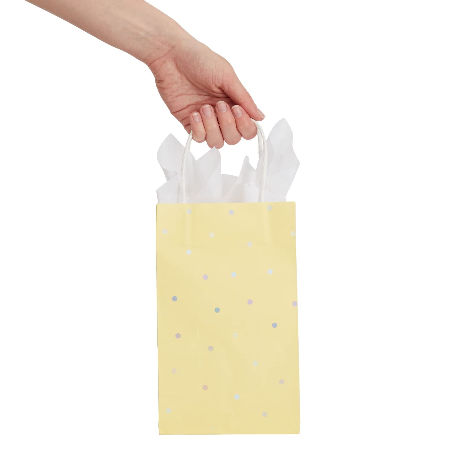 BLUE PANDA 36 Pack Small Polka Dot Rainbow Gift Bags with Handles and White Tissue Paper for Birthdays, 6 Pastel Colors (9 x 6 x 3 In)