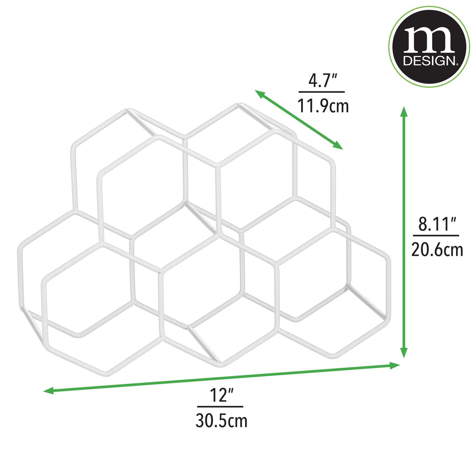mDesign Metal Honeycomb Tiered Wine Rack - Minimalist Bottle Holder for Kitchen Countertop, Pantry, or Refrigerator Space - Wine, Beer, Pop/Soda, Water Bottles, and Juice, Holds 5 Bottles, Matte White