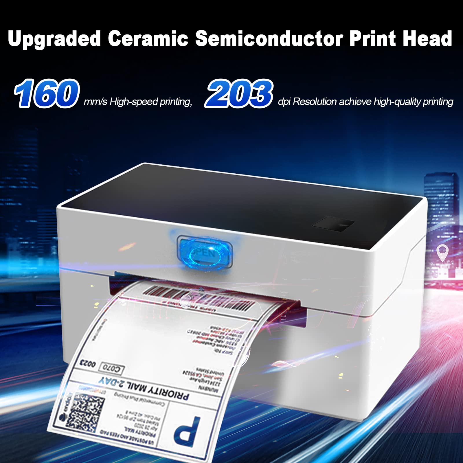 TEROW Thermal Shipping 4x6 Label Printer: Desktop Label Printers with 160mm/s High-Speed Printing and Auto Label Detection Compatible for Small Business, Warehouse and More (with a Label Holder)