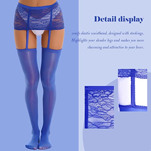 zdhoor Women's Sexy Lingerie Sheer Mesh Lace Tulle Micro Skirts with Suspender Garter Belt Stockings Pink Medium