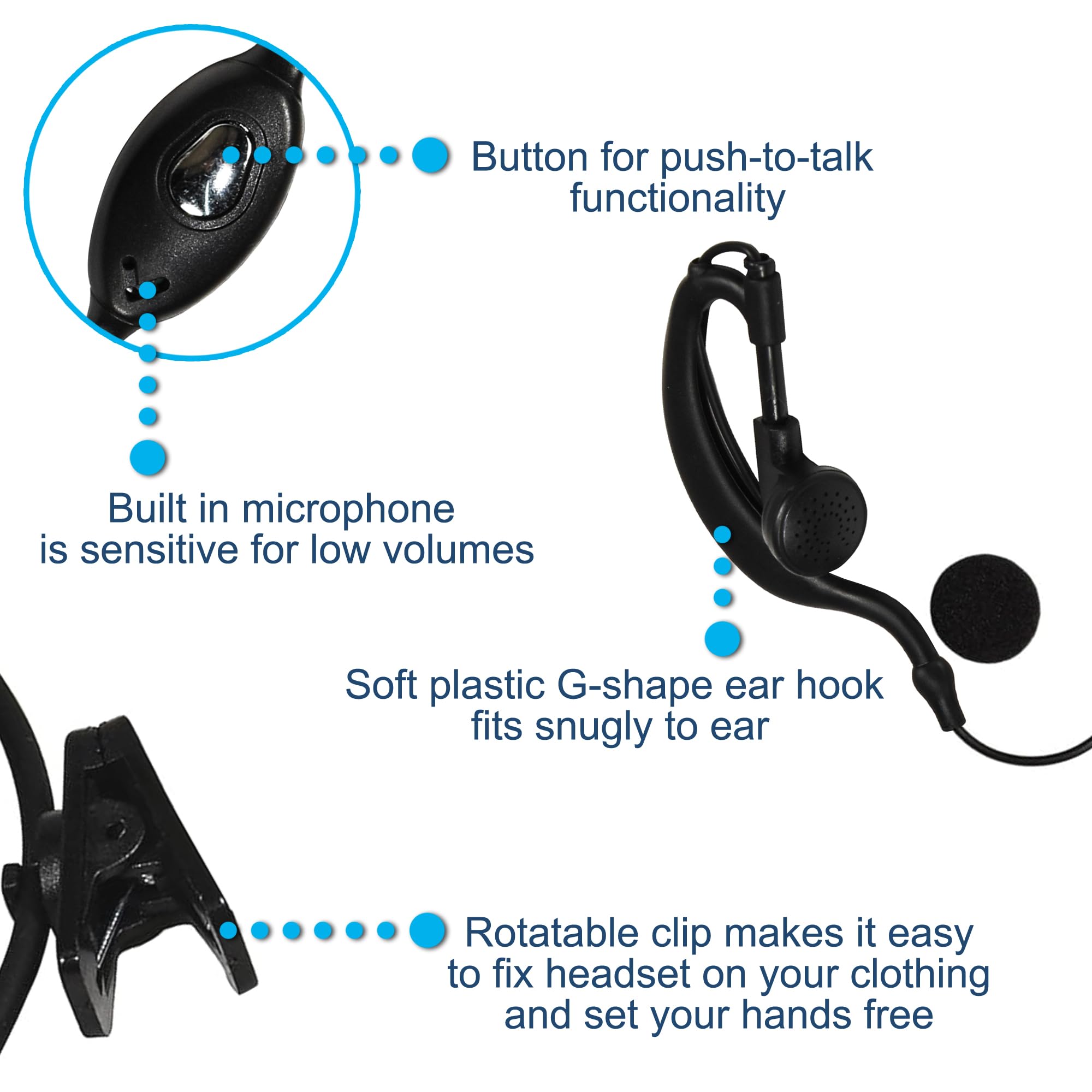 4X HQRP 2-Pin External Ear Loop Headset w/PTT Microphone Compatible with Motorola RDV-5100, RDV-2020, RDU-2020, RDU-2080, RDU-2080D, RDV-2080DD, RDU-4100, RDU-4160, RDU-4160D, RDV-2080D, RDV-5100