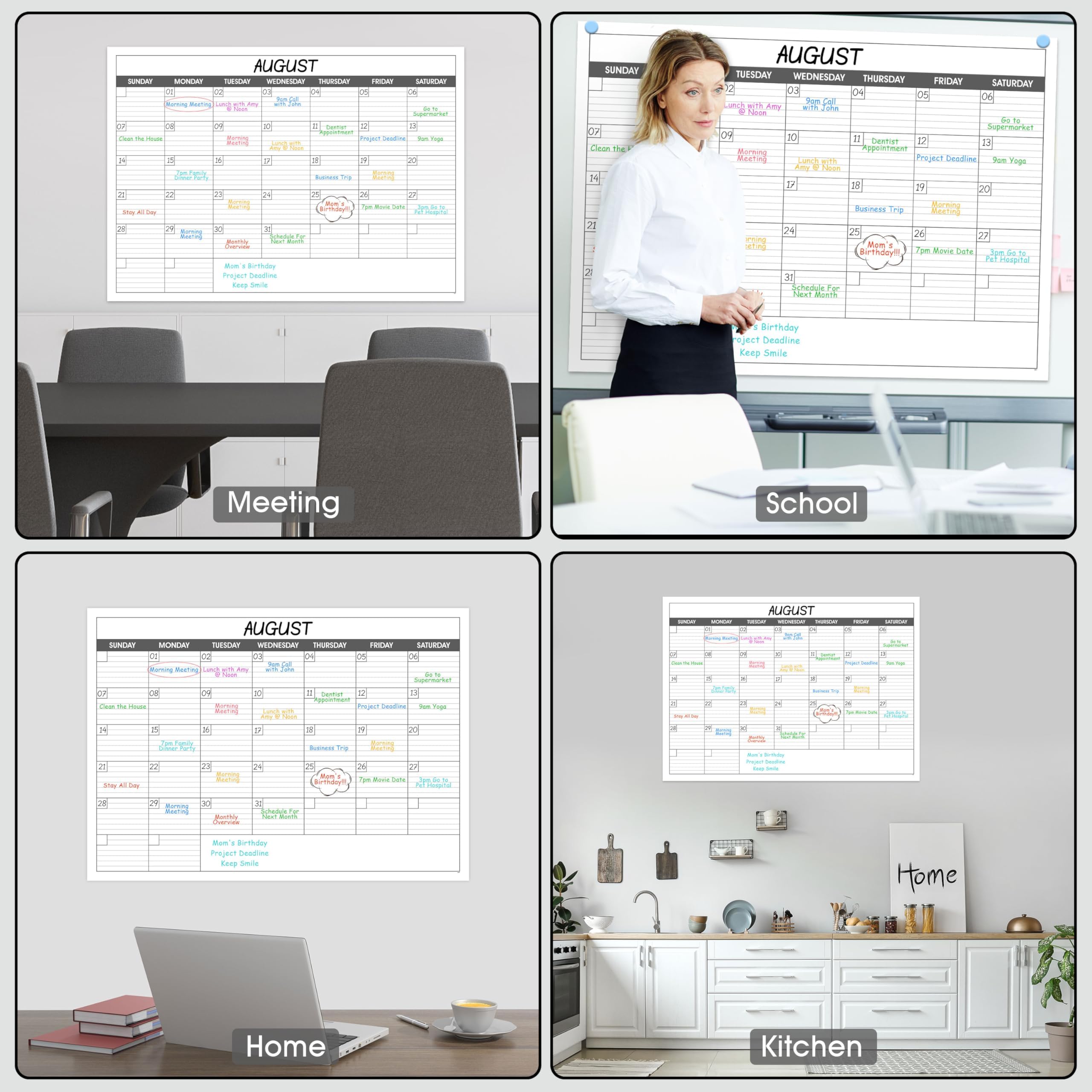 Dry Erase Calendar for Wall - Large Dry Erase Calendar, 28" x 40", Undated Monthly Calendar for Home, Office, Classroom, Erasable Laminated Calendar Whiteboard with 6 Markers & 6 Stickers