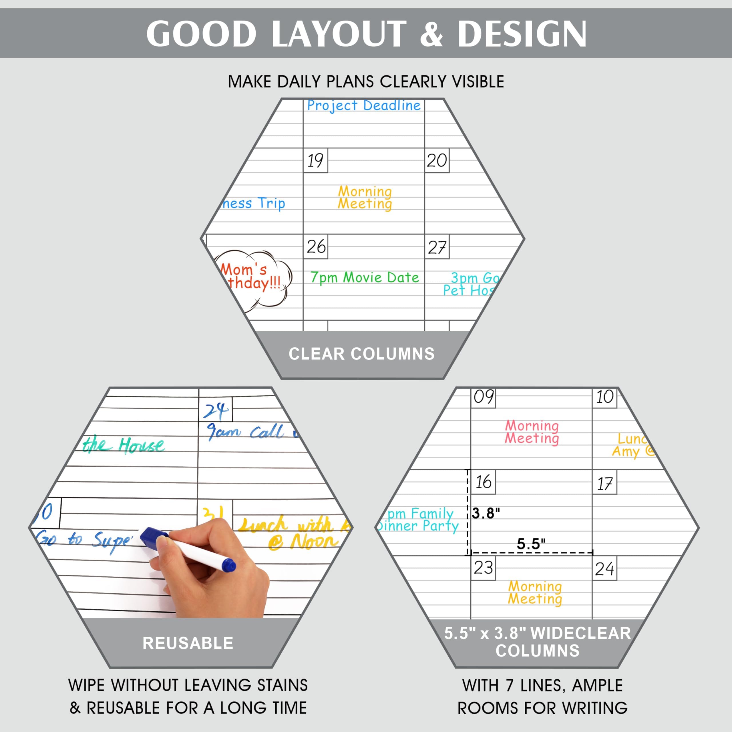 Dry Erase Calendar for Wall - Large Dry Erase Calendar, 28" x 40", Undated Monthly Calendar for Home, Office, Classroom, Erasable Laminated Calendar Whiteboard with 6 Markers & 6 Stickers