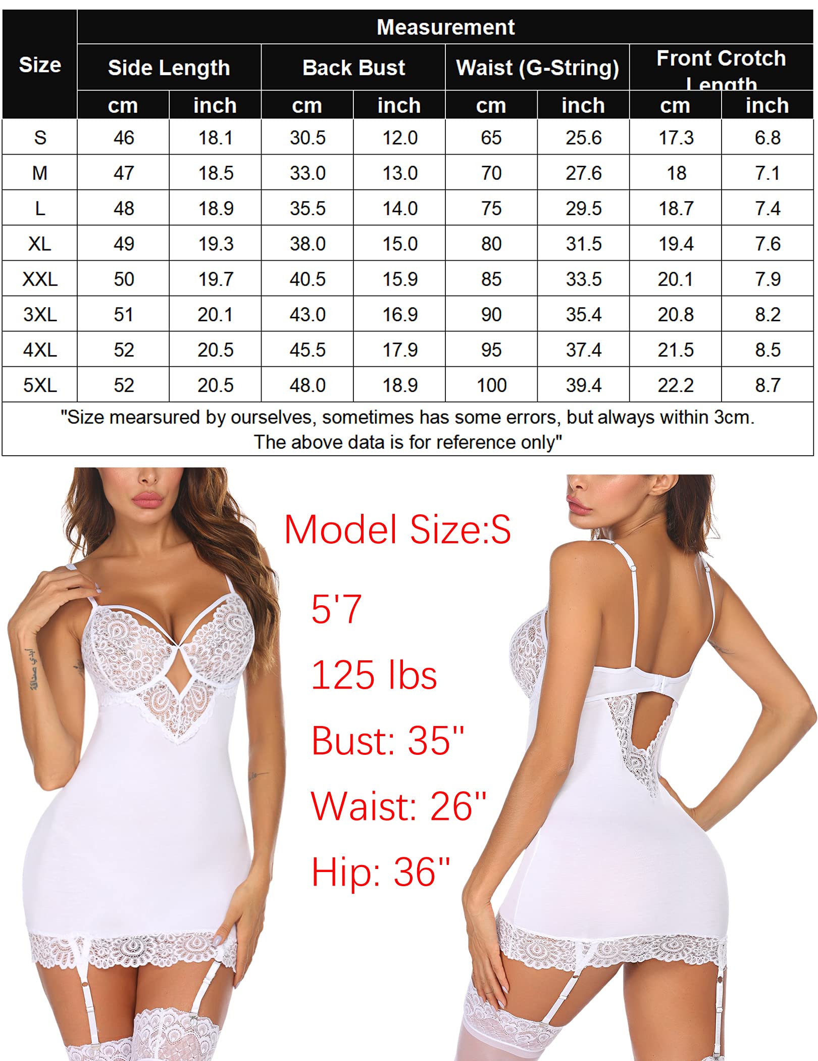 Avidlove Womens Lingerie Teddy Bodysuit with Garter Belt Lace Babydoll Full Slips No Stockings (White1, L)