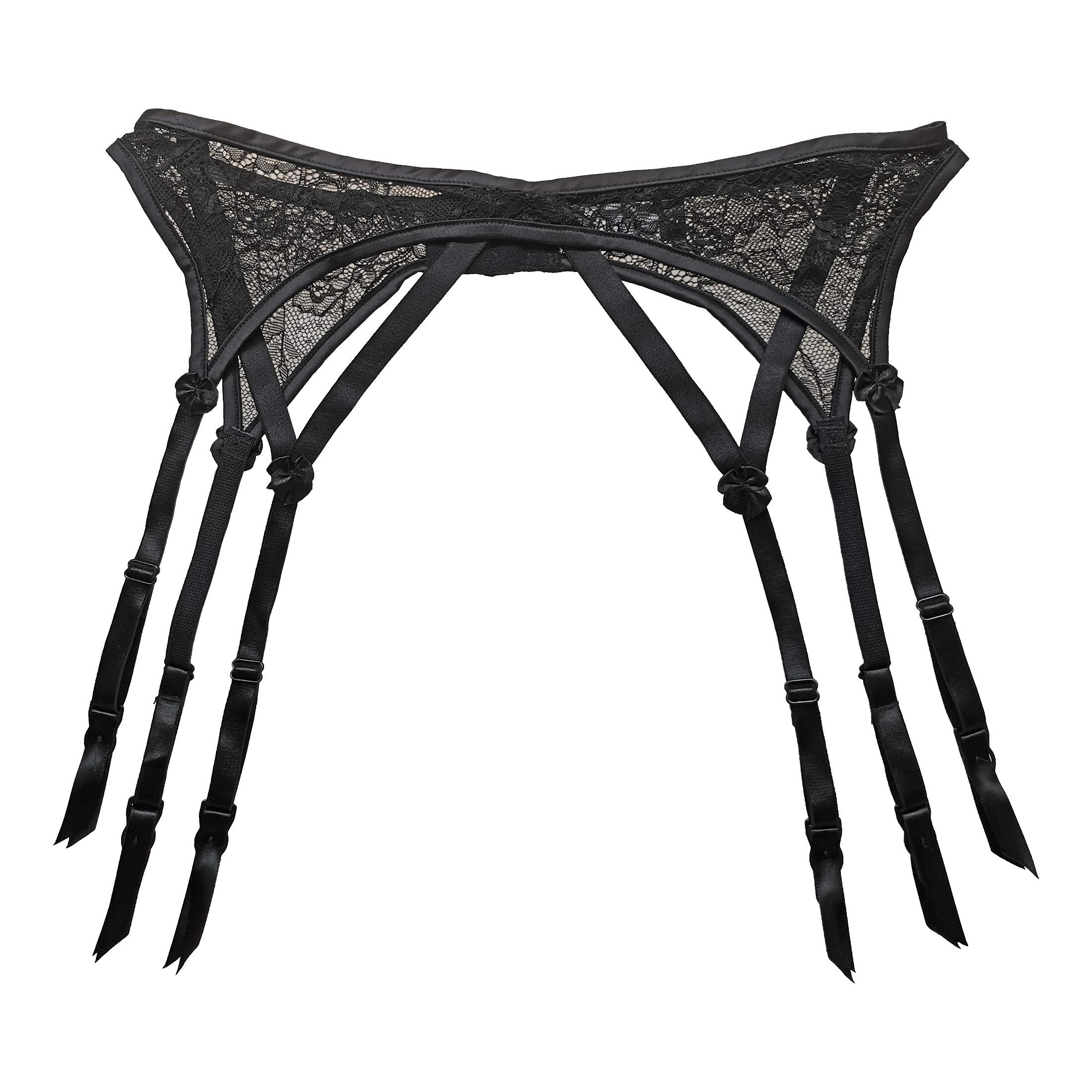 Women's Black Lace 6 Straps Metal Buckles Sexy Garter Belt for Stockings S513 (Large)