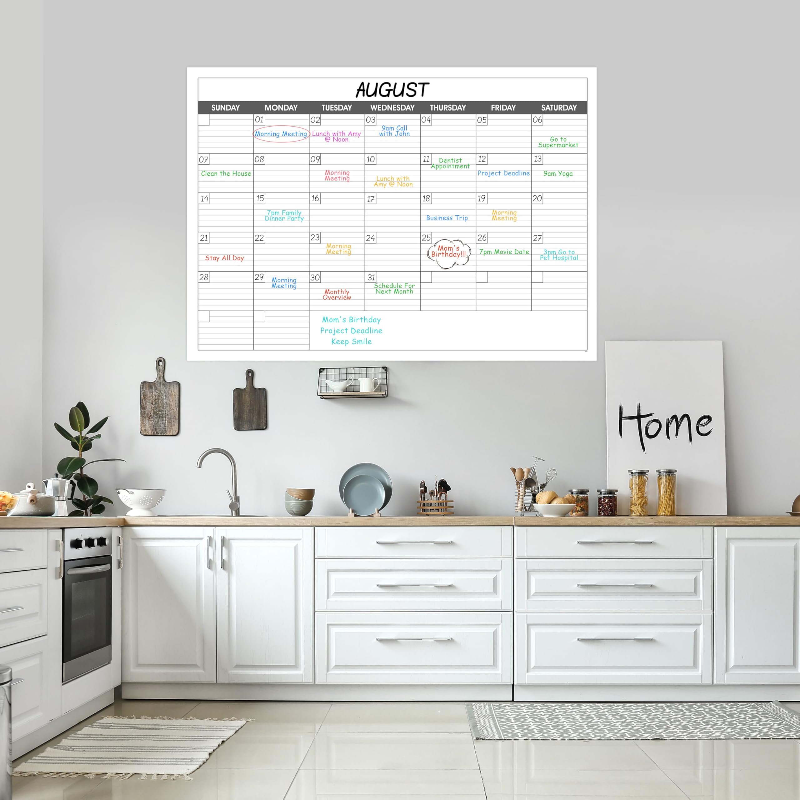 Dry Erase Calendar for Wall - Large Dry Erase Calendar, 28" x 40", Undated Monthly Calendar for Home, Office, Classroom, Erasable Laminated Calendar Whiteboard with 6 Markers & 6 Stickers