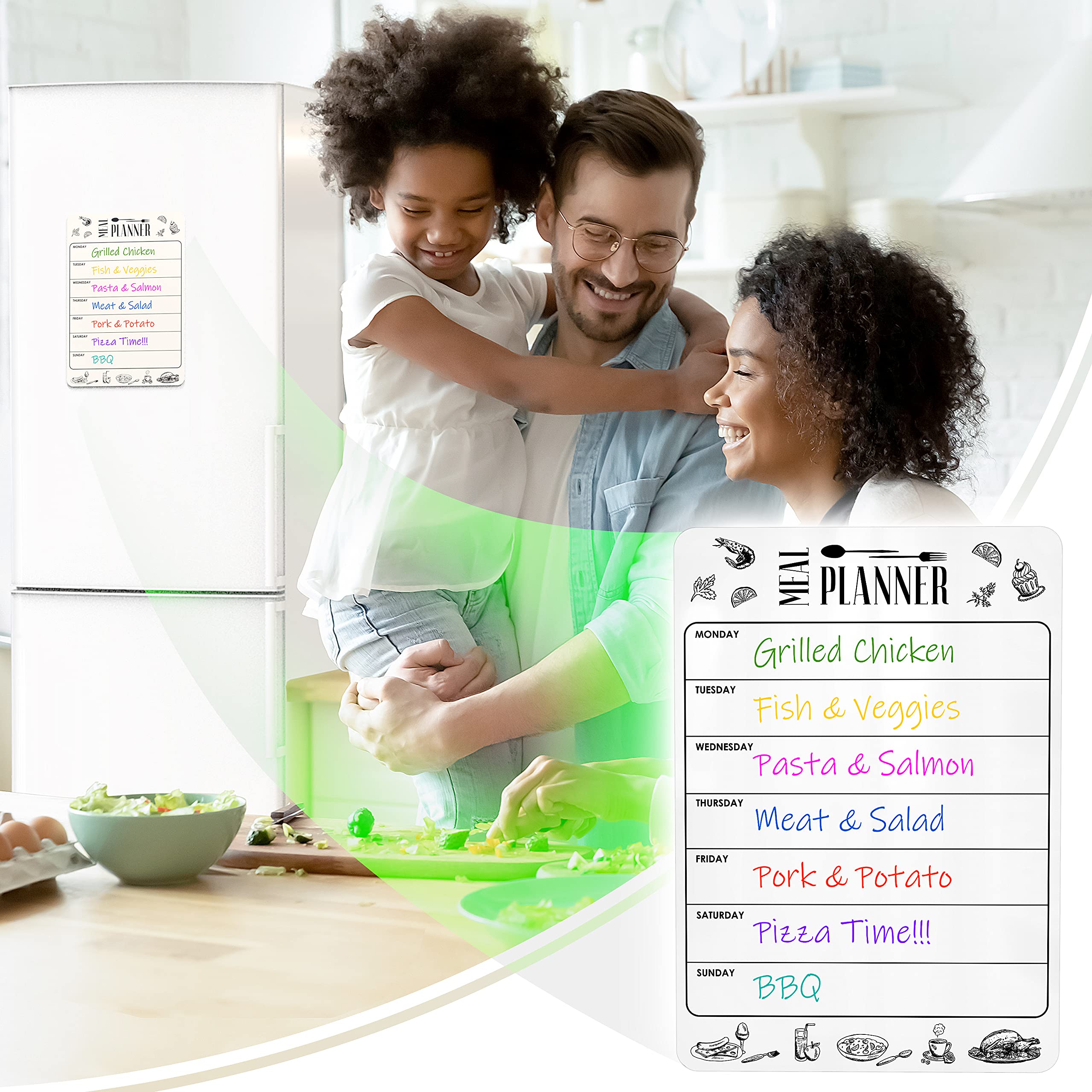 Magnetic Meal Planner for Refrigerator Dry Erase A4 - Magnet Weekly Menu Board for Fridge - Magnetic Menu White Board - Fridge Meal Planner Magnet - Meal Planner Dry Erase Board