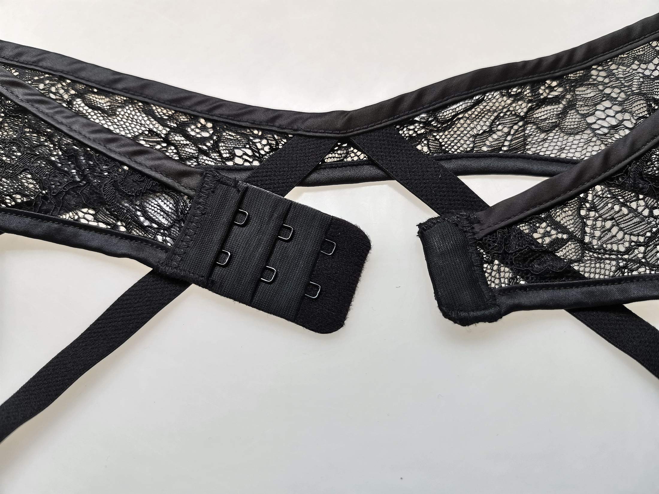 Women's Black Lace 6 Straps Metal Buckles Sexy Garter Belt for Stockings S513 (Large)