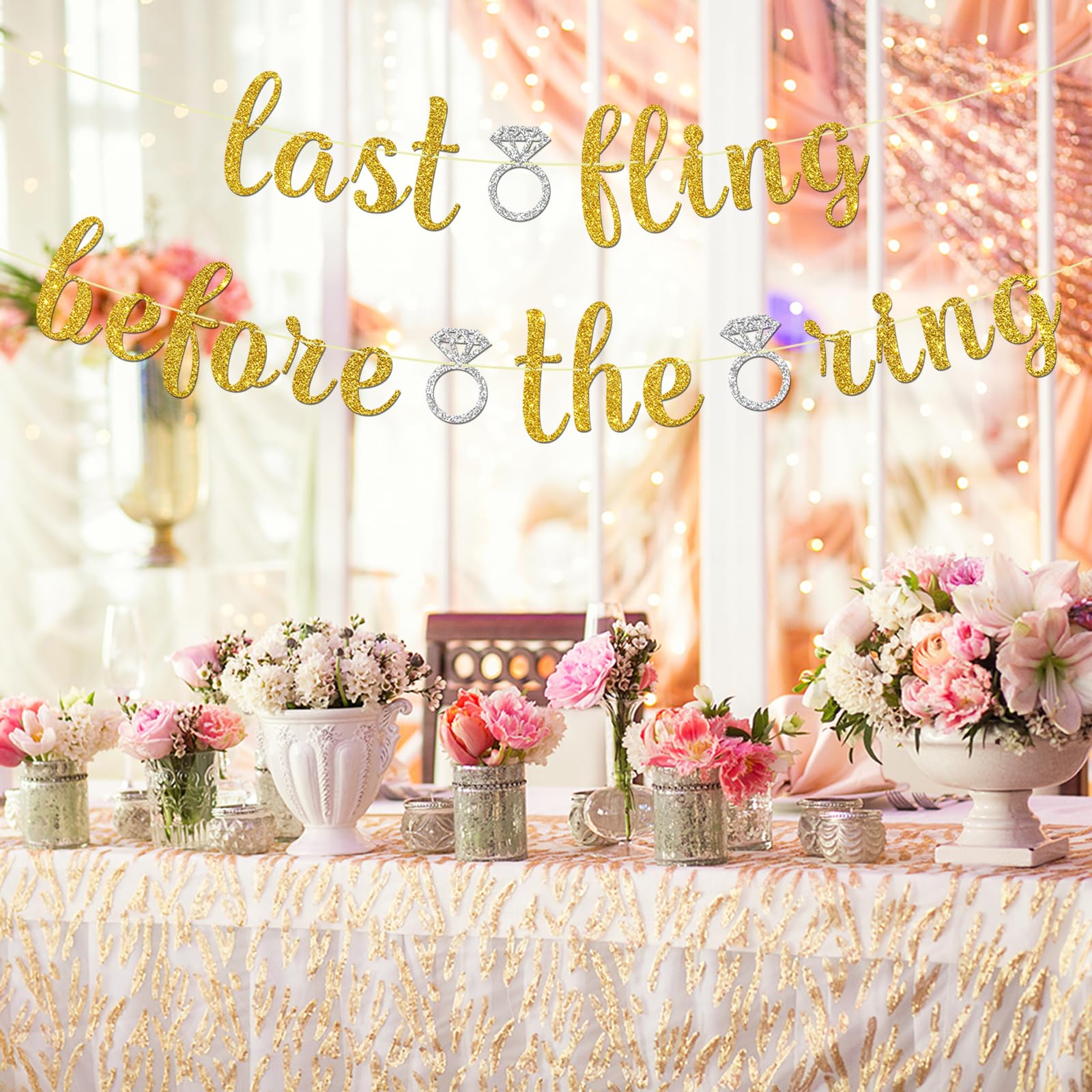 Gold Glitter Last Fling Before The Ring Banner - Bachelorette Party Decoration - Bachelorette Party Photo Props
