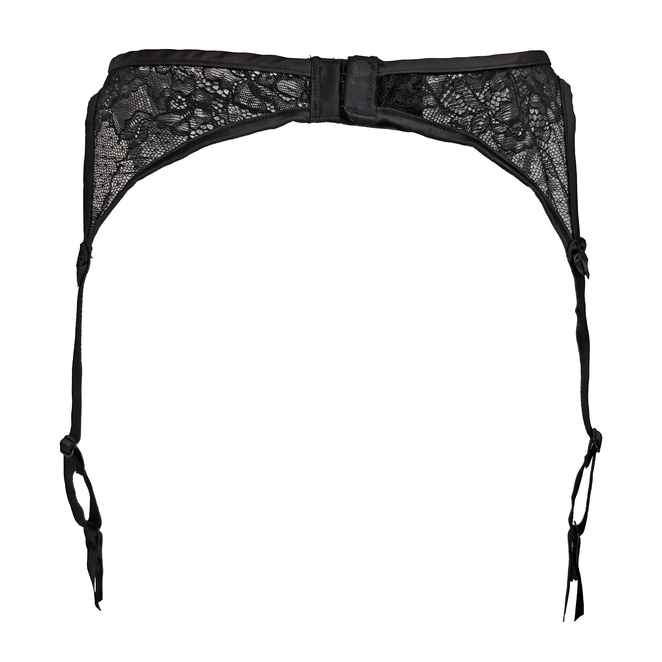 Women's Black Lace 6 Straps Metal Buckles Sexy Garter Belt for Stockings S513 (Large)