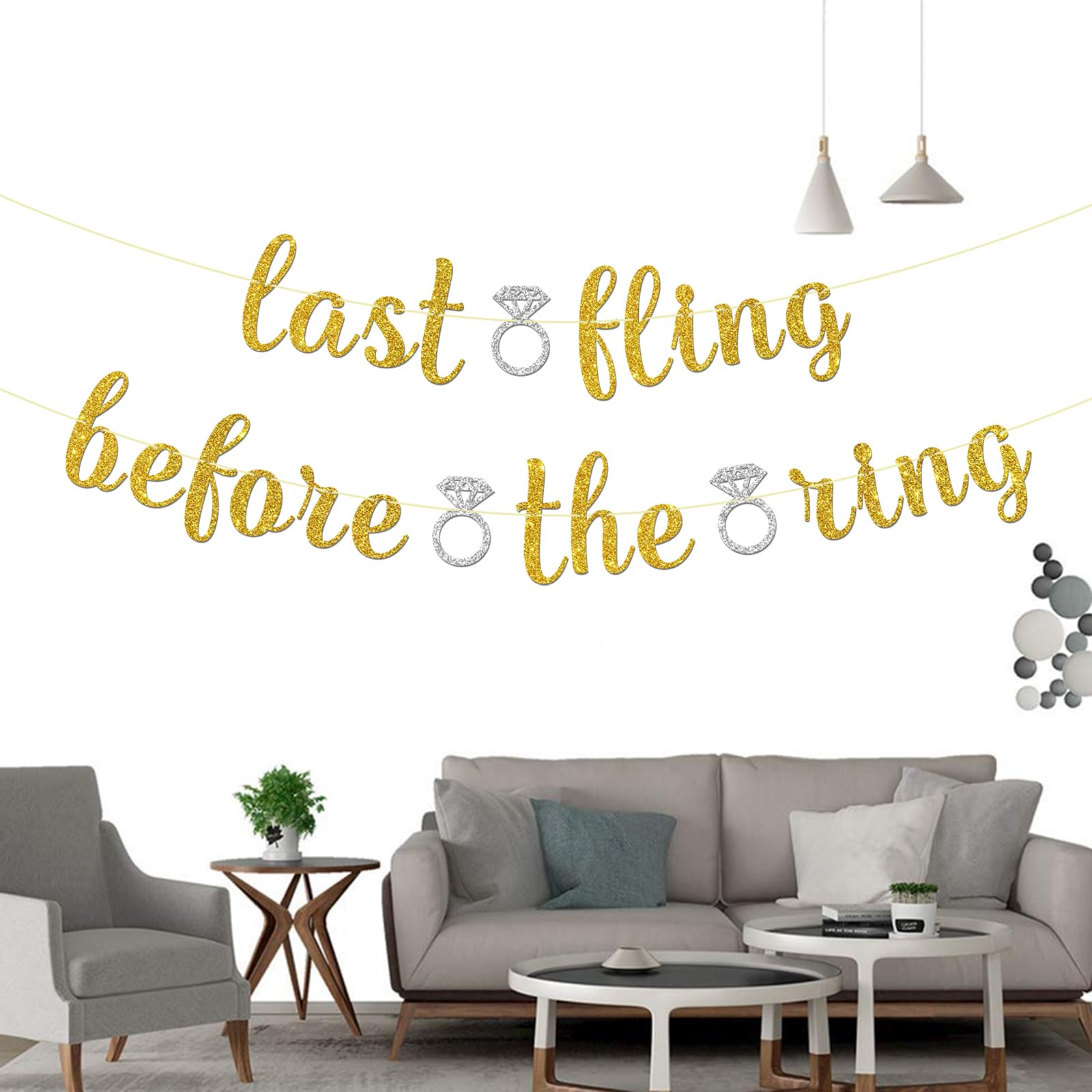 Gold Glitter Last Fling Before The Ring Banner - Bachelorette Party Decoration - Bachelorette Party Photo Props