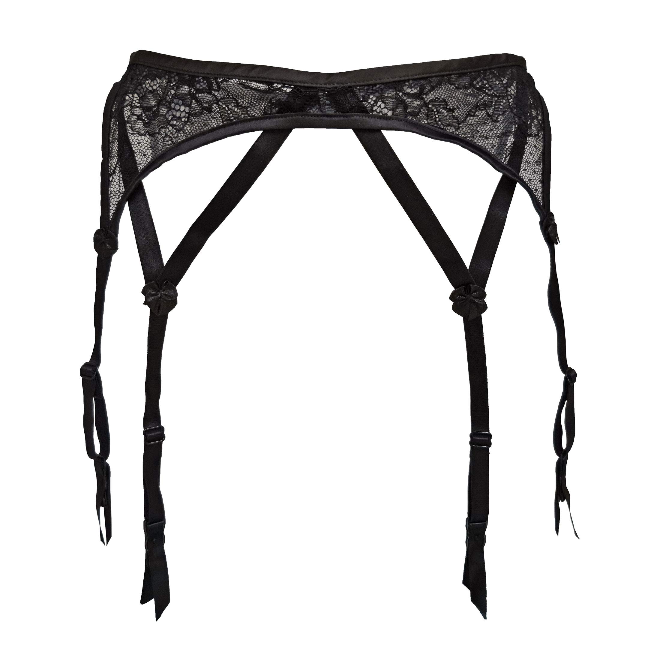 Women's Black Lace 6 Straps Metal Buckles Sexy Garter Belt for Stockings S513 (Large)