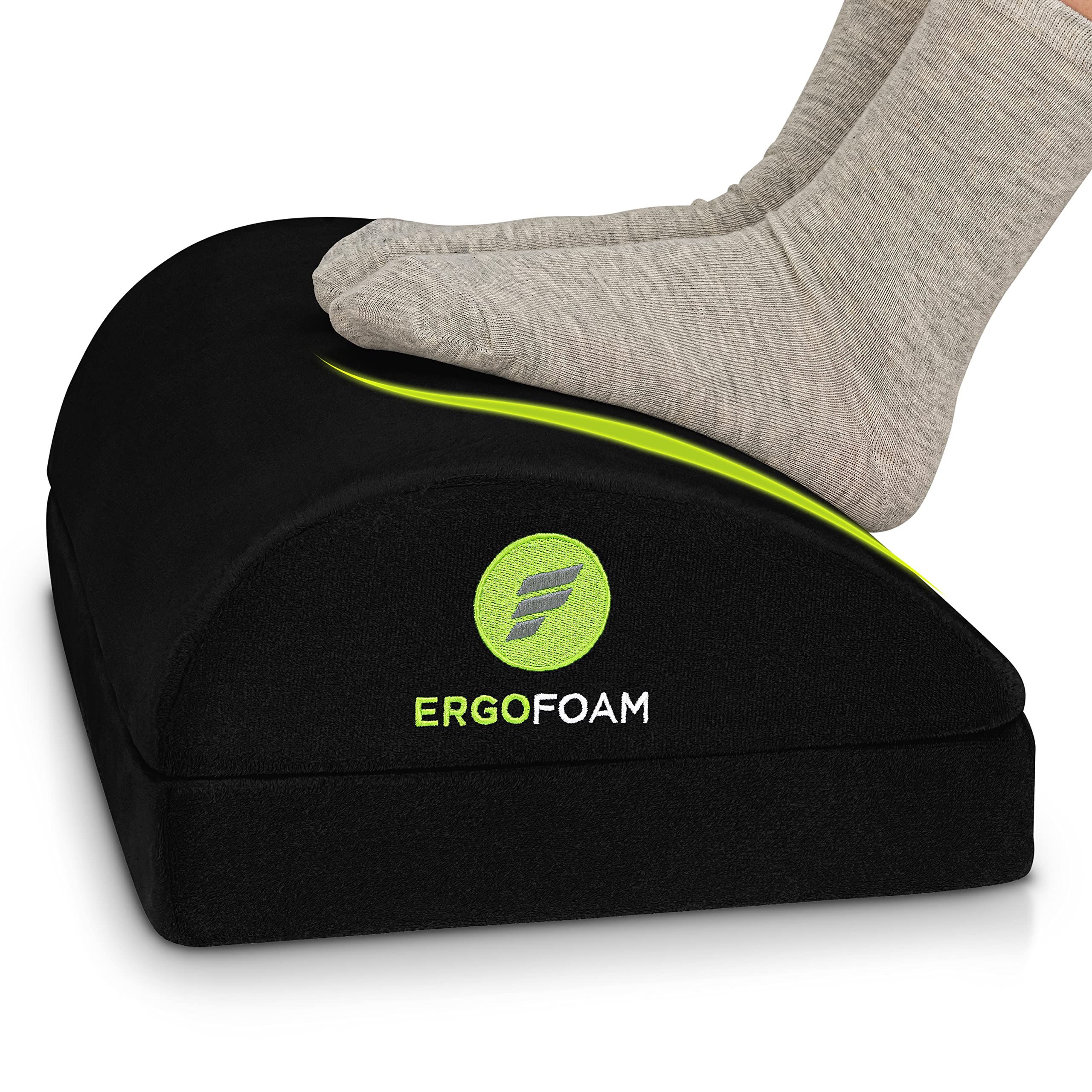 ErgoFoam Adjustable Desk Foot Rest for Added Height - Orthopedic Teardrop Design - Large Premium Under Desk Footrest - Most Comfortable Foot Rest Under Desk for Lumbar, Back, Knee Pain (Black)