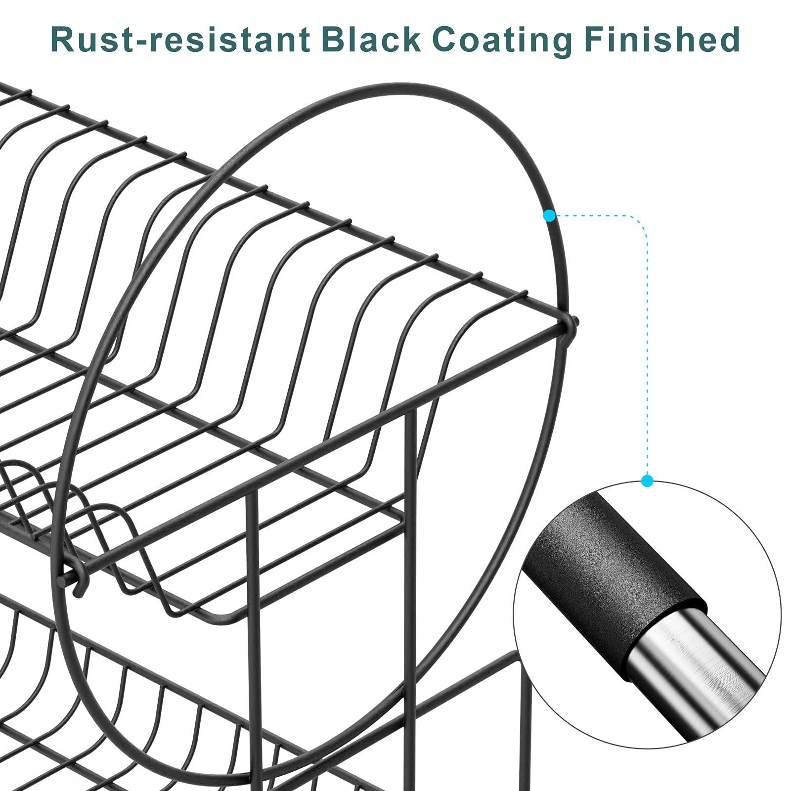 GSlife Dish Drying Rack, Rust-Resistant Small 2 Tier Dish Rack with Drainboard Set, Dish Drainer with Utensil Holder & Cup Holder for Kitchen Counter, Black