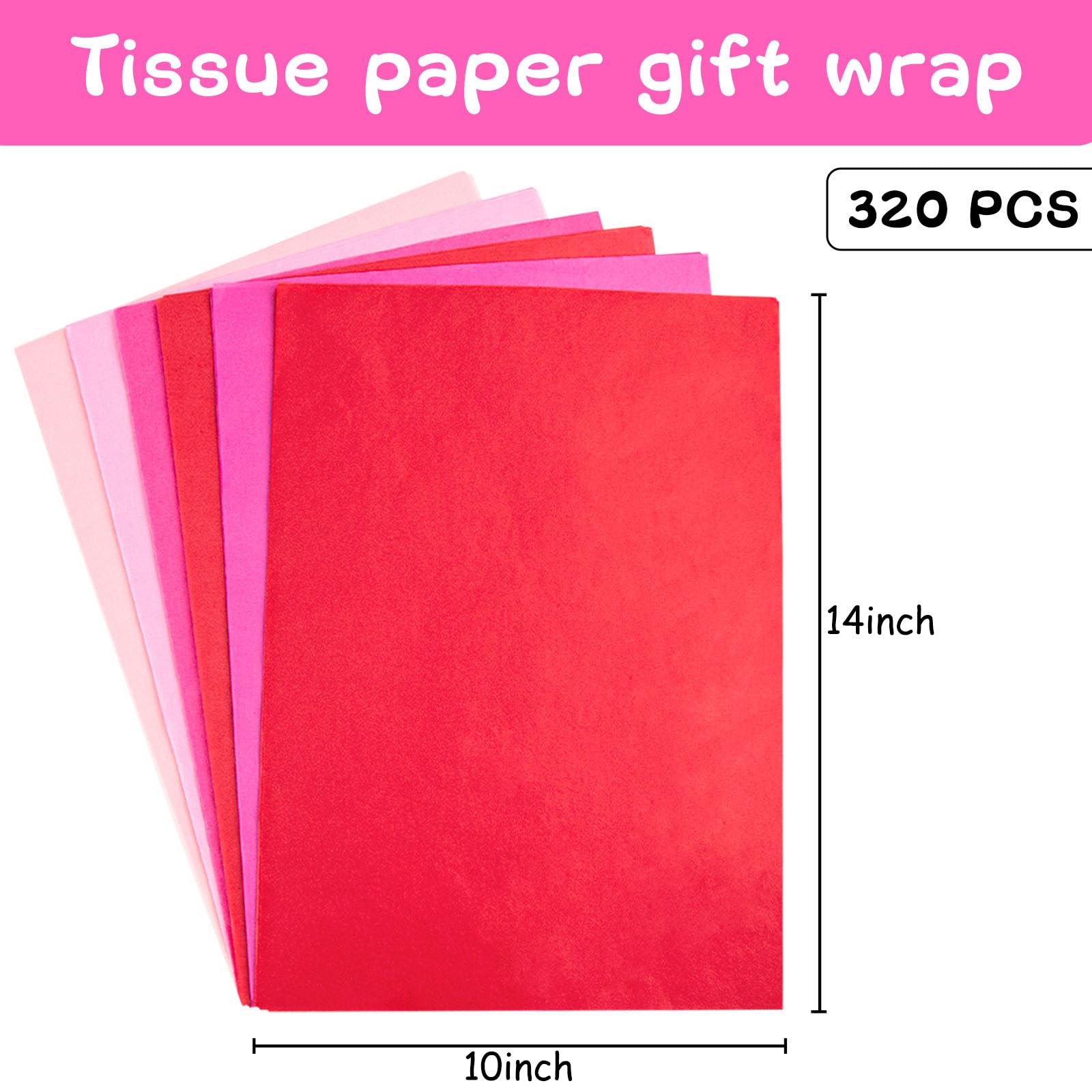 Koogel 320 Sheets Pink Tissue Paper, Tissue Paper Bulk 14 x 10 Inch Romantic Tissue Paper 6 Colors for Valentine's Day Mother's Day Small Gift