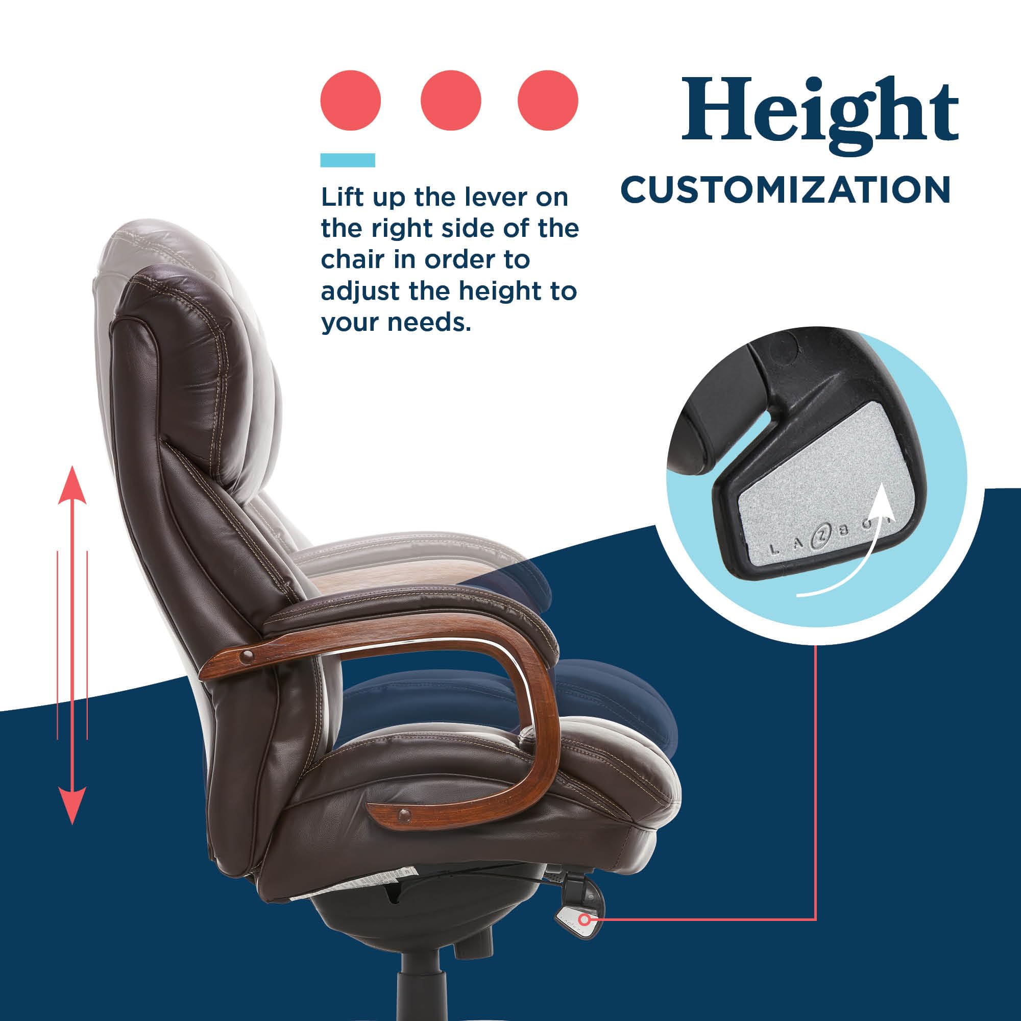 La-Z-Boy Fairmont Big and Tall Executive Office Chair with Memory Foam Cushions, High-Back with Solid Wood Arms and Base, Bonded Leather, Big & Tall, Biscuit Brown