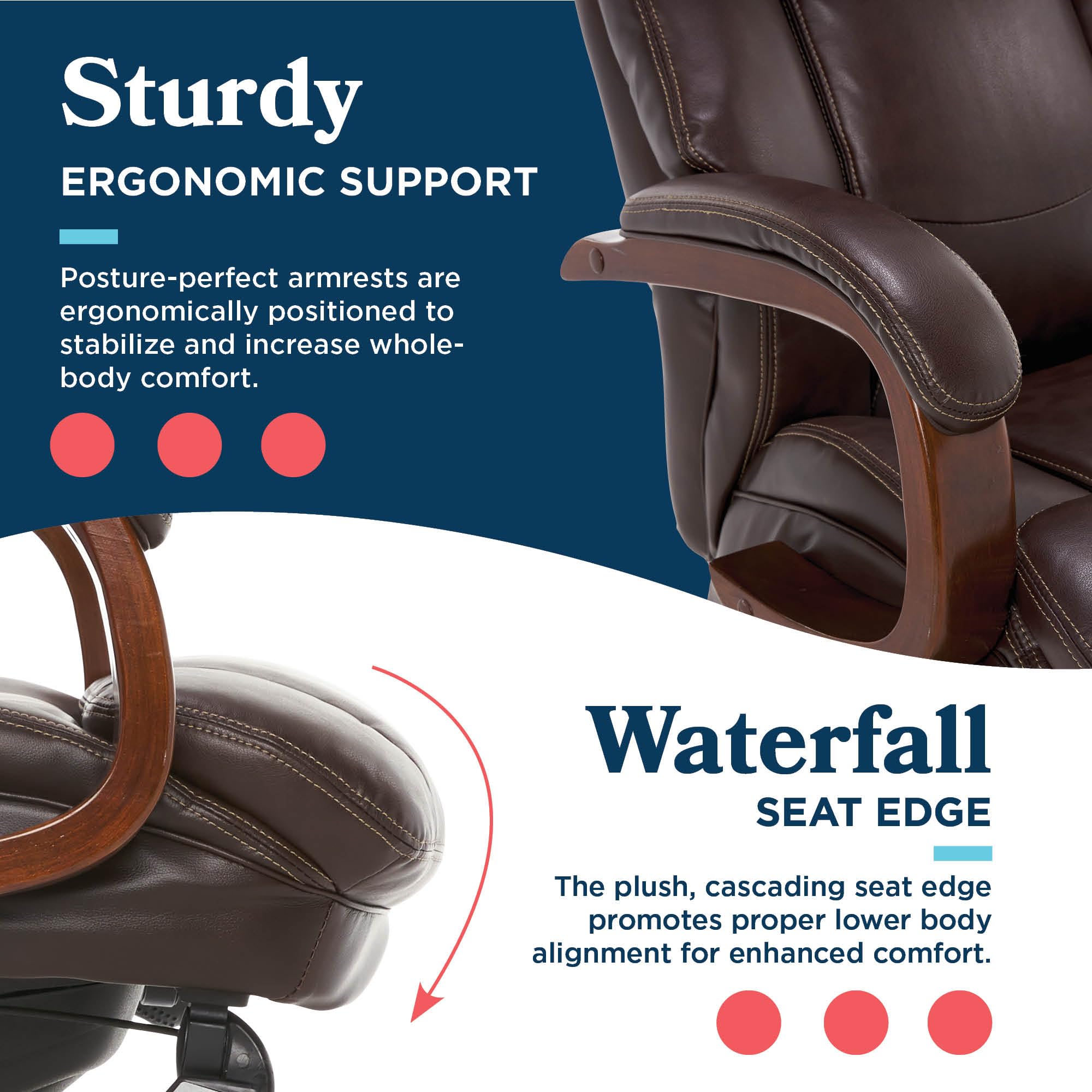 La-Z-Boy Fairmont Big and Tall Executive Office Chair with Memory Foam Cushions, High-Back with Solid Wood Arms and Base, Bonded Leather, Big & Tall, Biscuit Brown