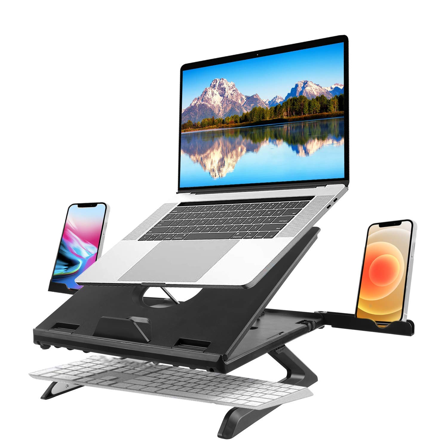 naspaluro Foldable Laptop Stand, Portable Adjustable Ventilated Notebook Stand with Foldable Legs & Phone Holders, Space-Saving Desktop Riser for Notebooks,Tablets,e Readers, Smart Phones and Books