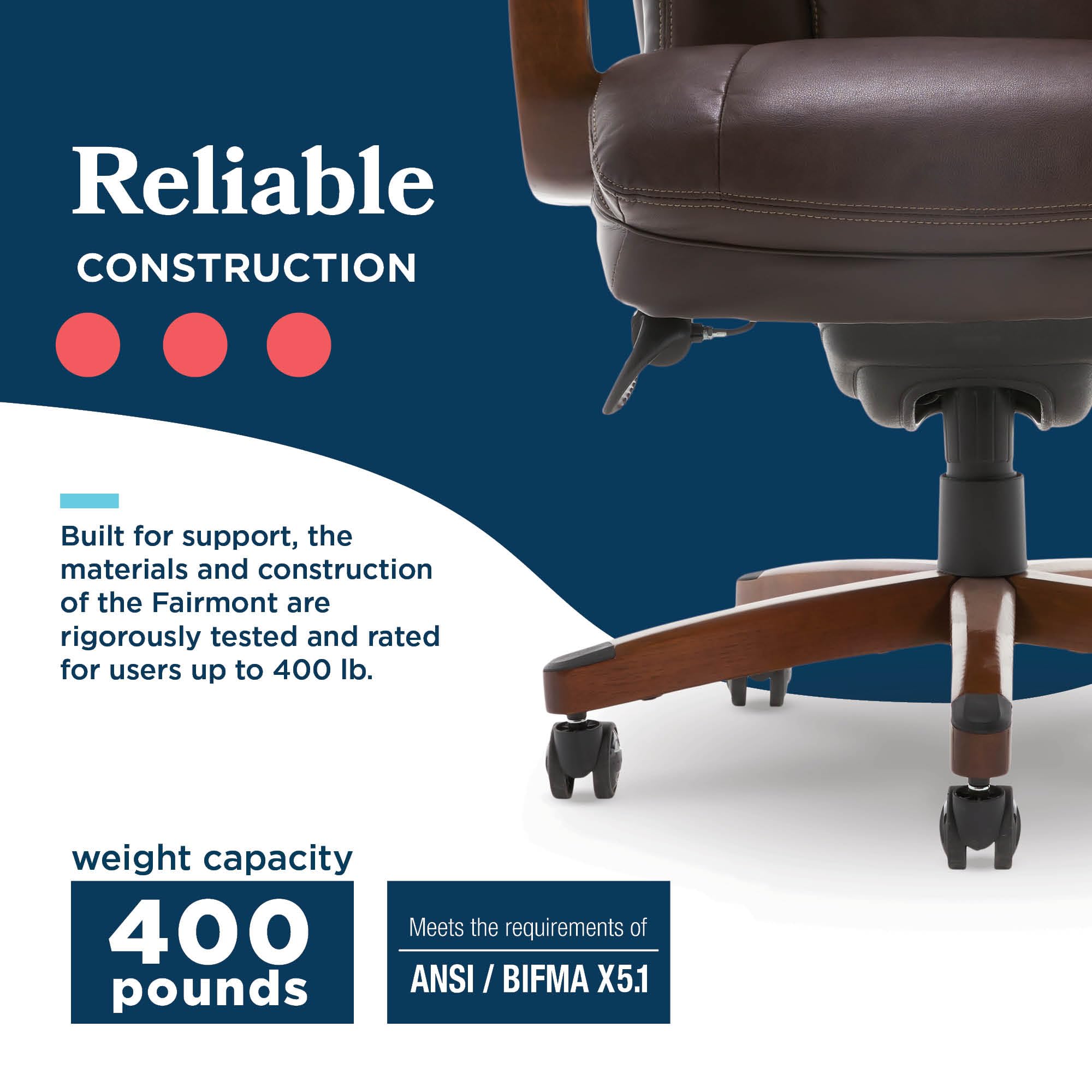 La-Z-Boy Fairmont Big and Tall Executive Office Chair with Memory Foam Cushions, High-Back with Solid Wood Arms and Base, Bonded Leather, Big & Tall, Biscuit Brown