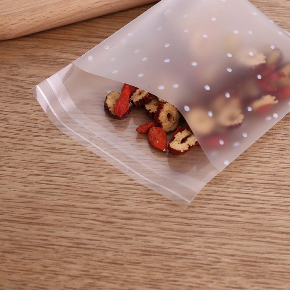 Hustar 200 Pcs White Polka Dot Self Sealing Cello Cellophane Bags Bakery Candle Soap Cookies Poly Bags 8x10cm