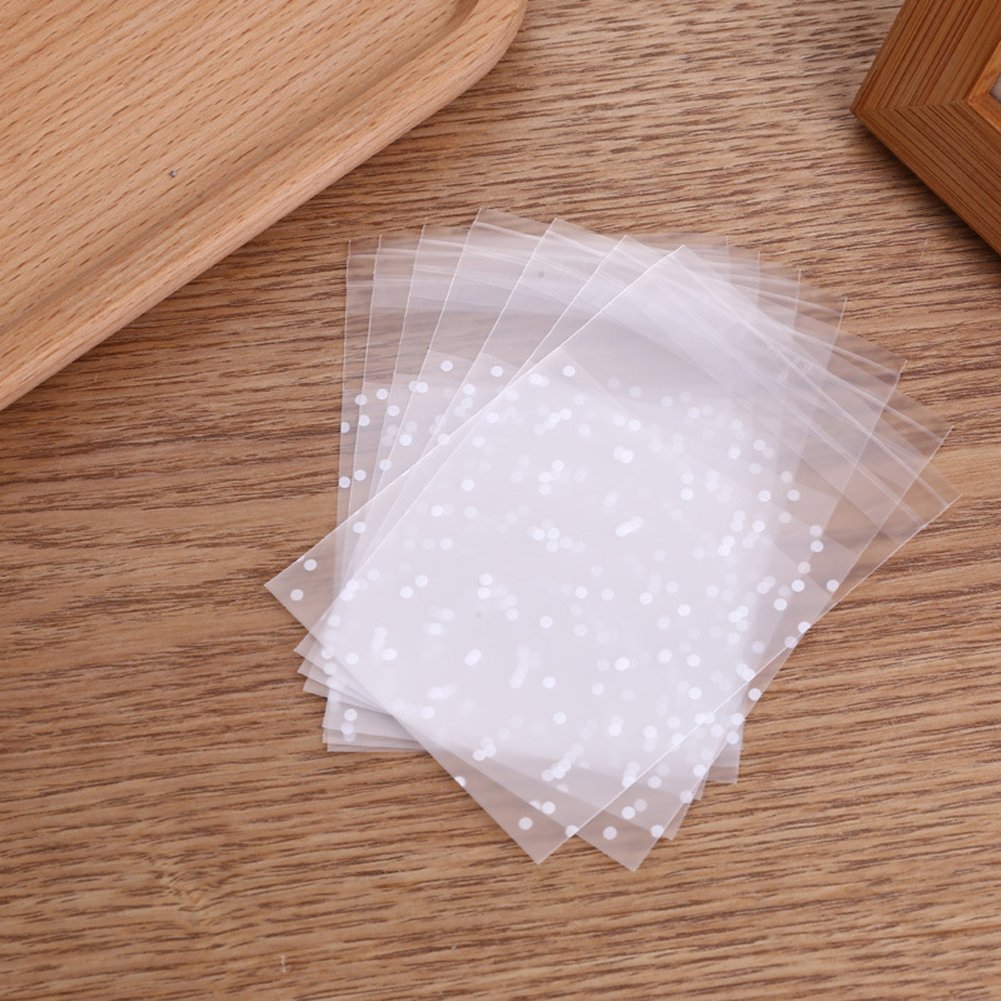 Hustar 200 Pcs White Polka Dot Self Sealing Cello Cellophane Bags Bakery Candle Soap Cookies Poly Bags 8x10cm