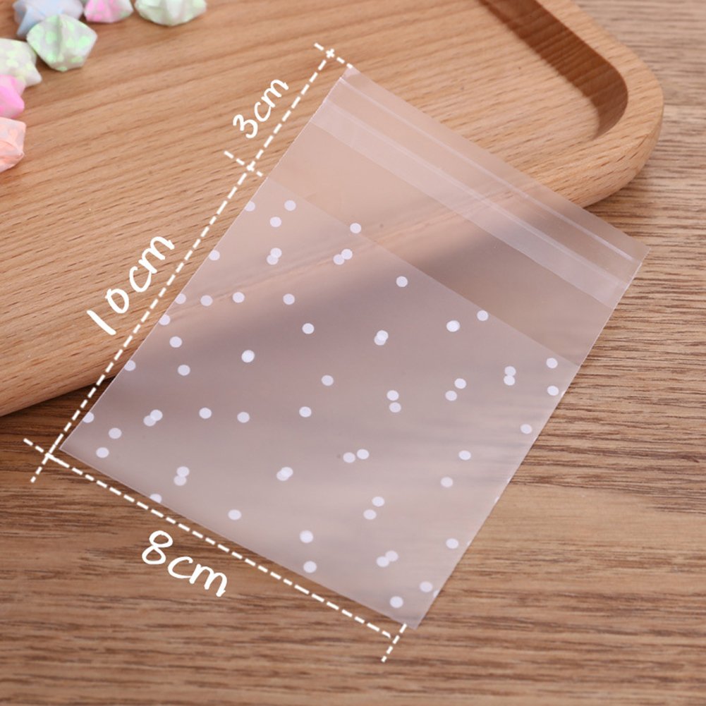 Hustar 200 Pcs White Polka Dot Self Sealing Cello Cellophane Bags Bakery Candle Soap Cookies Poly Bags 8x10cm
