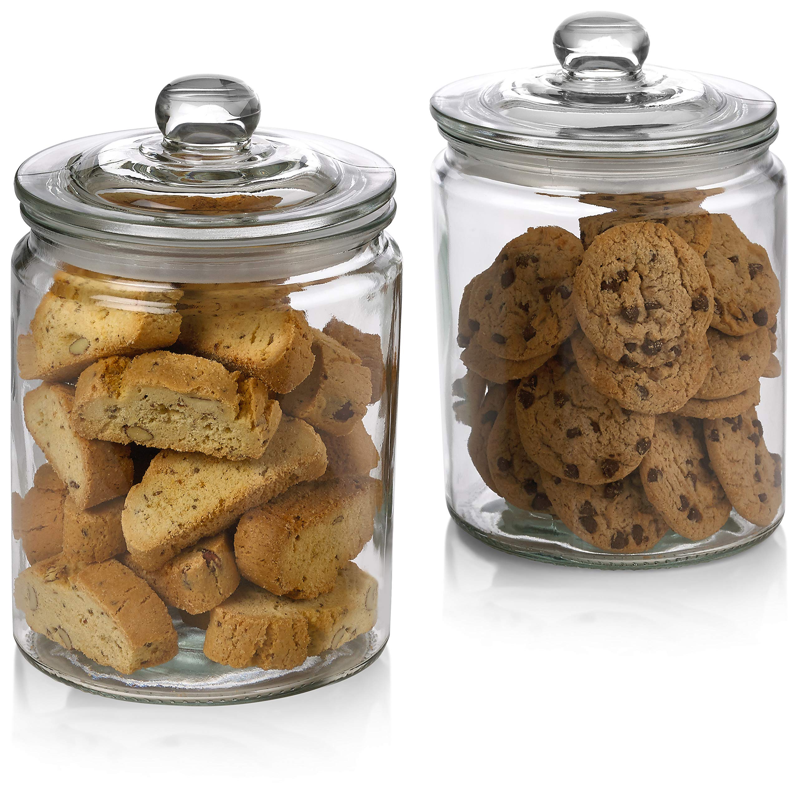 2 Pc 1/2 Gallon 64oz Clear Glass Storage Jar with Lids - Airtight Food Jars - Glass Kitchen Containers for Pantry, Countertop