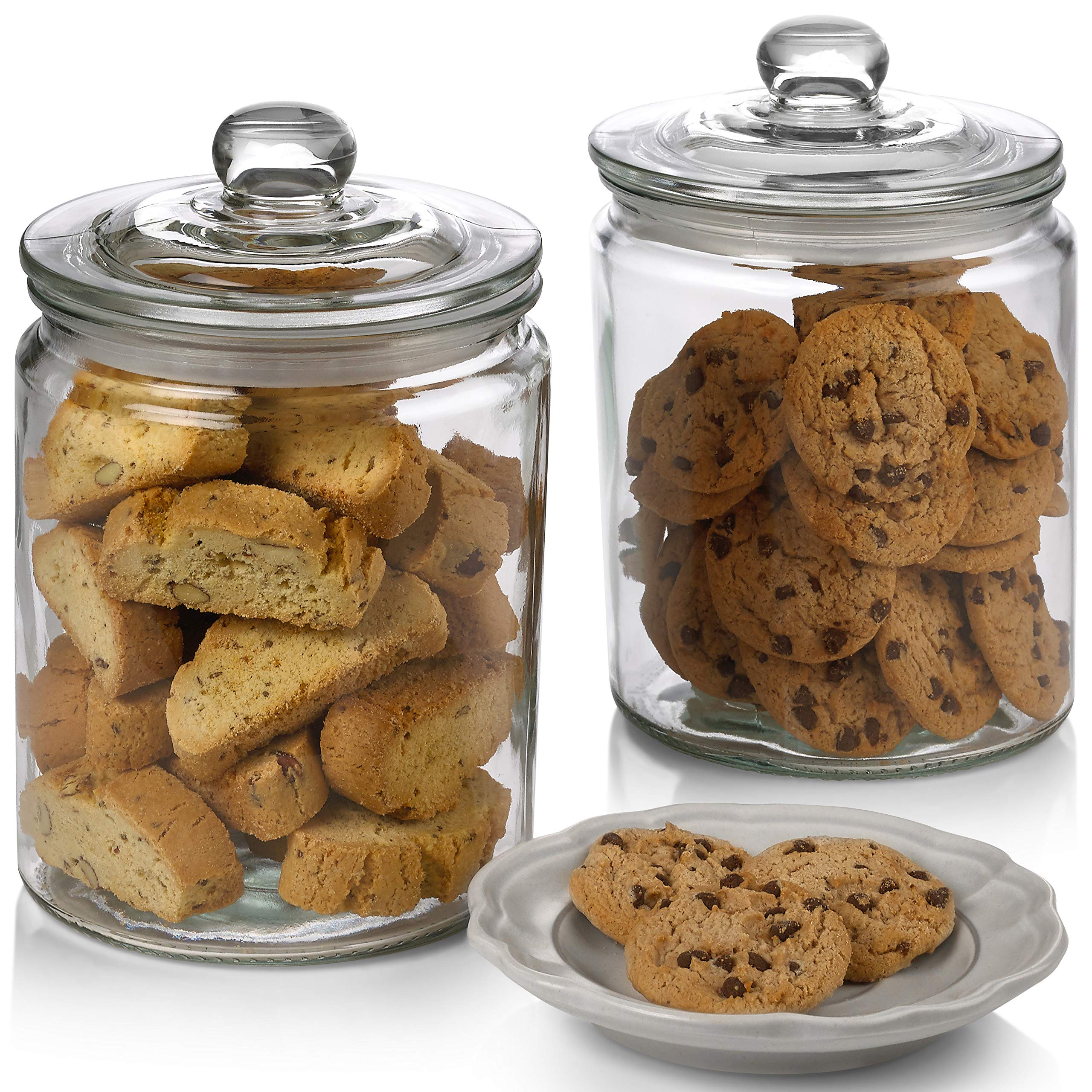 2 Pc 1/2 Gallon 64oz Clear Glass Storage Jar with Lids - Airtight Food Jars - Glass Kitchen Containers for Pantry, Countertop